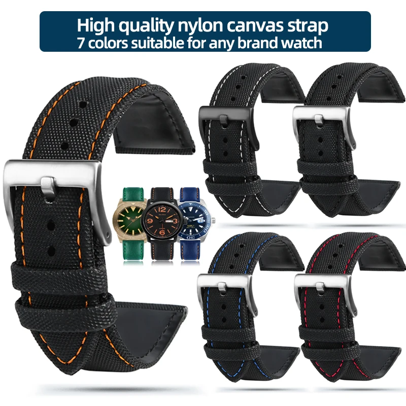 7 Colors Unisex high-quality Canvas strap 20mm 21mm 22mm 23mm 24mm ...