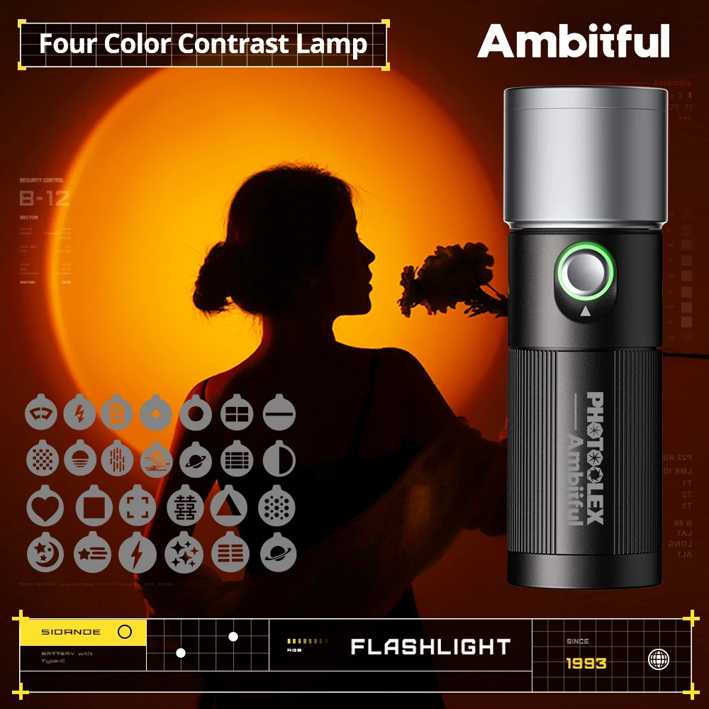 Ambitful-10W-Flashlight-Four-Color-Projection-Light-Built-in-8400mAh ...