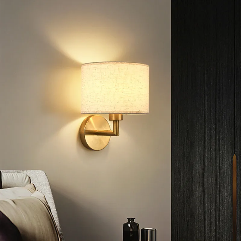 Wall Lamp Led E27 Fabric Lampshade With 3w 360° Rotation Spotlight ...