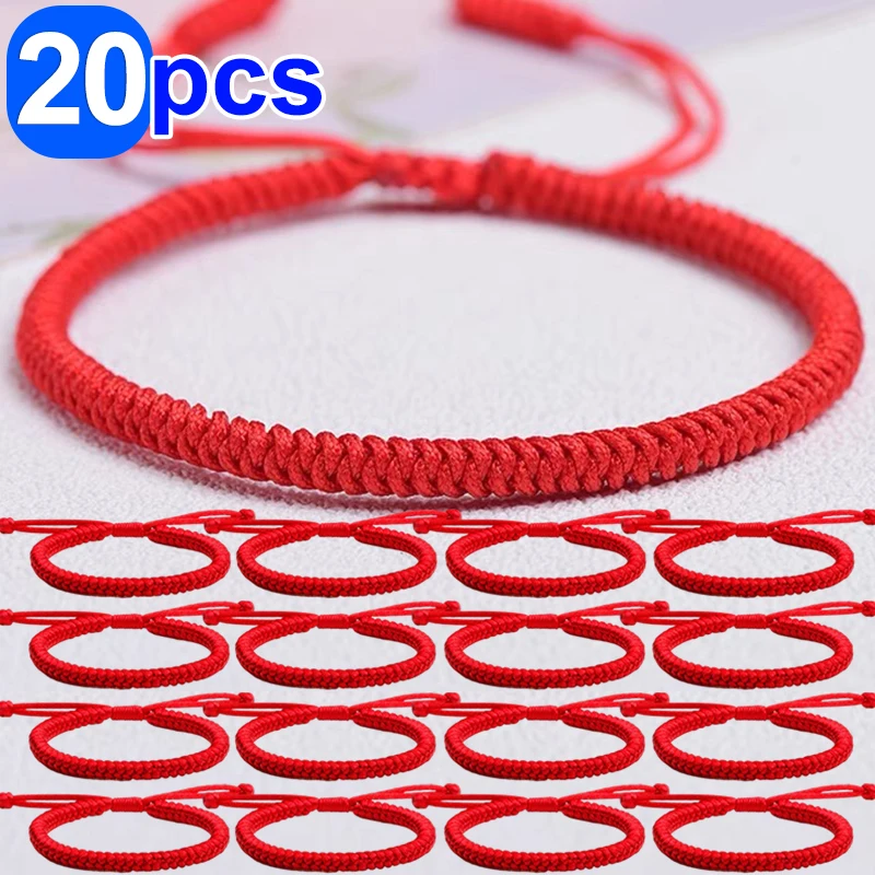 1-20PCS-Handmade-Braid-String-Bracelets-Red-Black-Buddhist-Tibetan ...