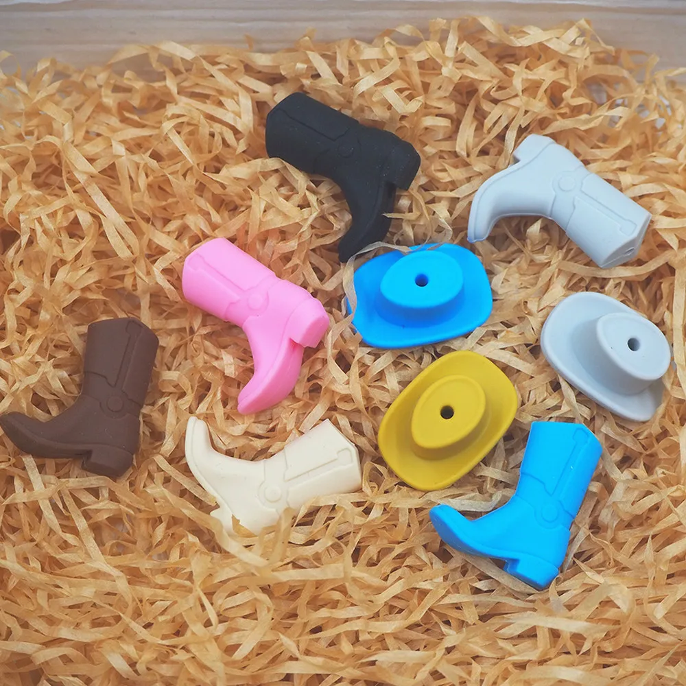 Chenkai-10PCS-Cowboy-Hat-Boots-Beads-Silicone-DIY-Focal-Beads-BPA-Free-Infant-Chewable-Dummy ...