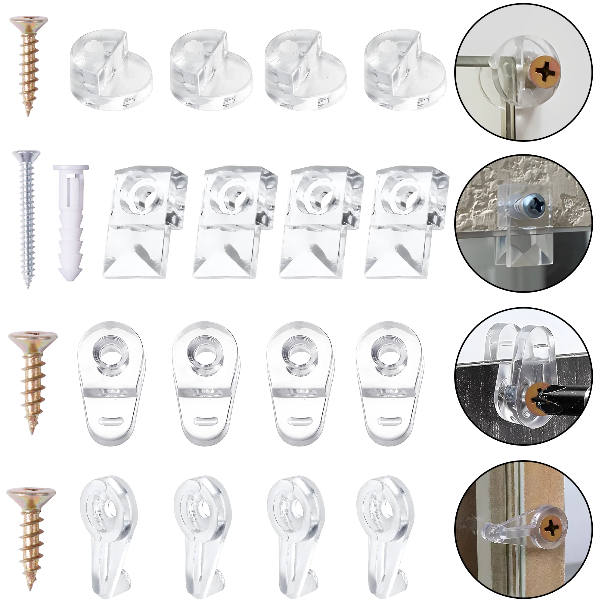 20-sets-Mirror-Glass-Retainer-Clips-Mounting-Holders-Kit-For-Frameless ...
