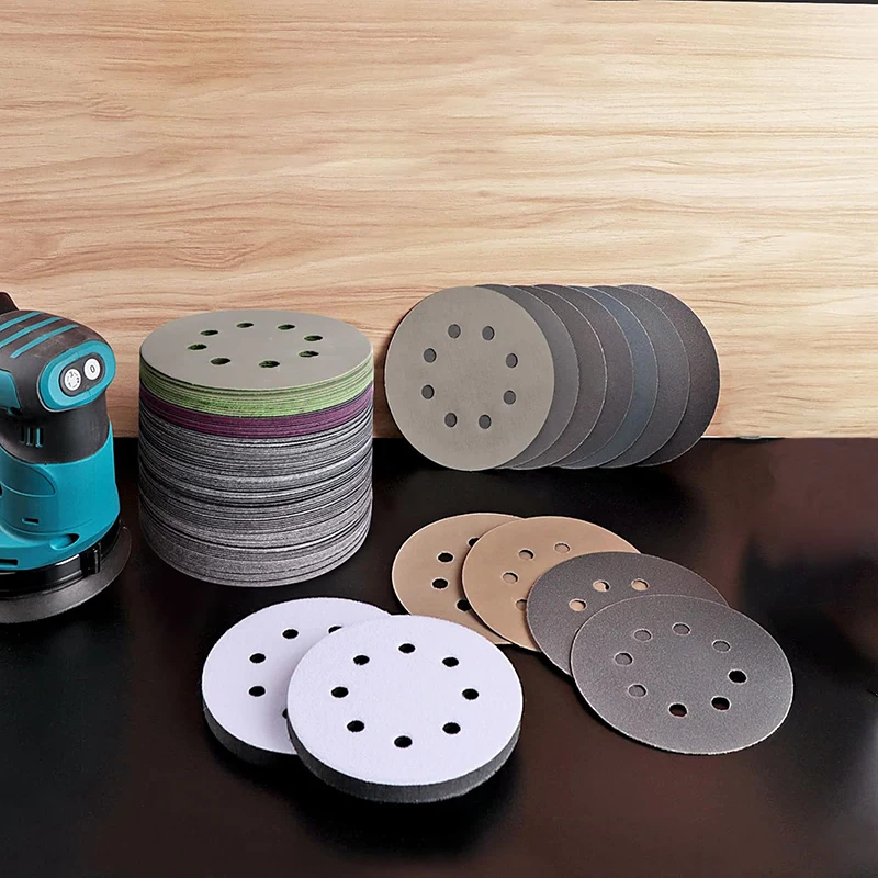 5 Inch 8 Hole 125mm Sanding Paper Water/Dry Grinding Disc Hook & Loop ...