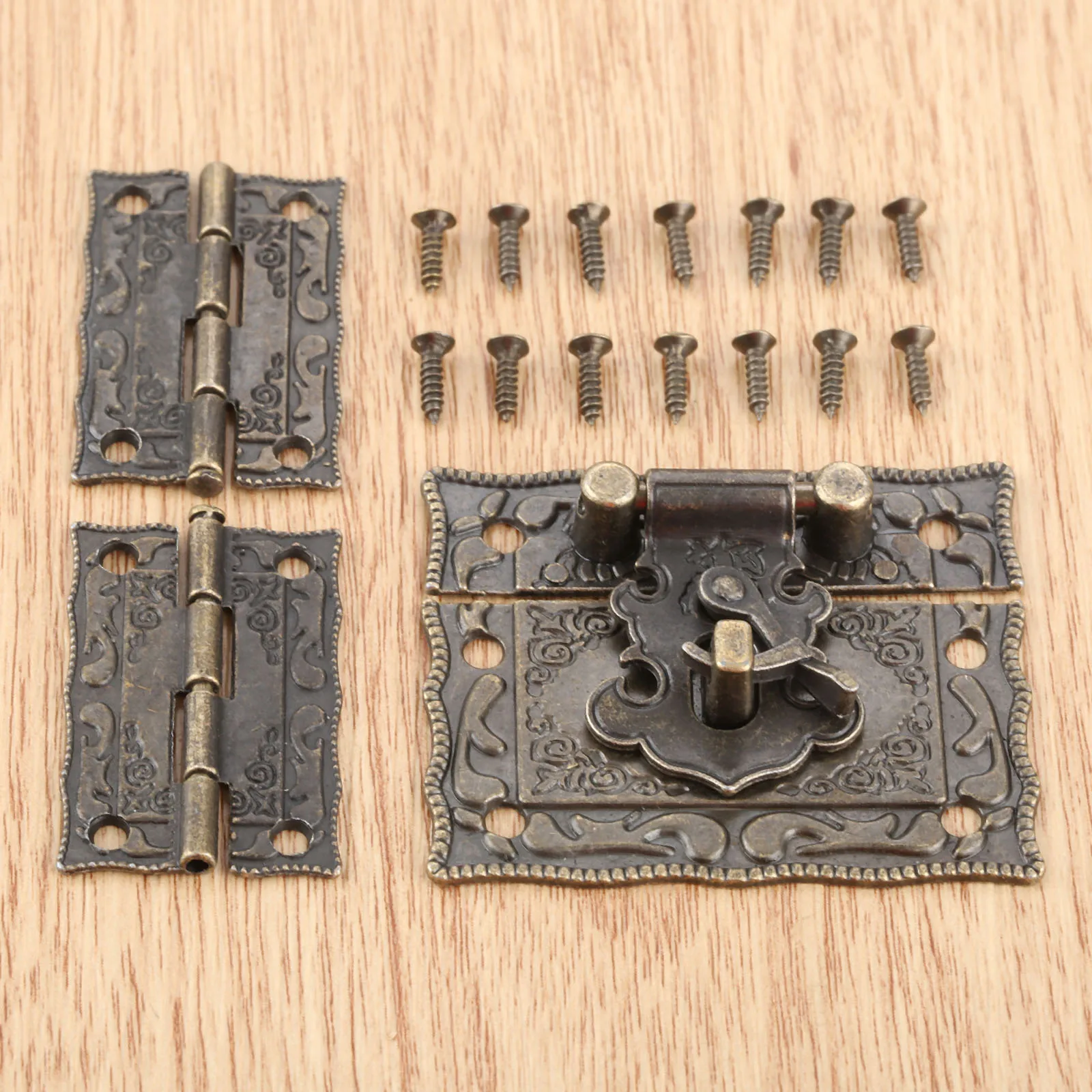 3pcs-kit-Box-Latch-Hasp-Clasp-Hinges-w-screw-Suitcase-Cabinet-Antique ...