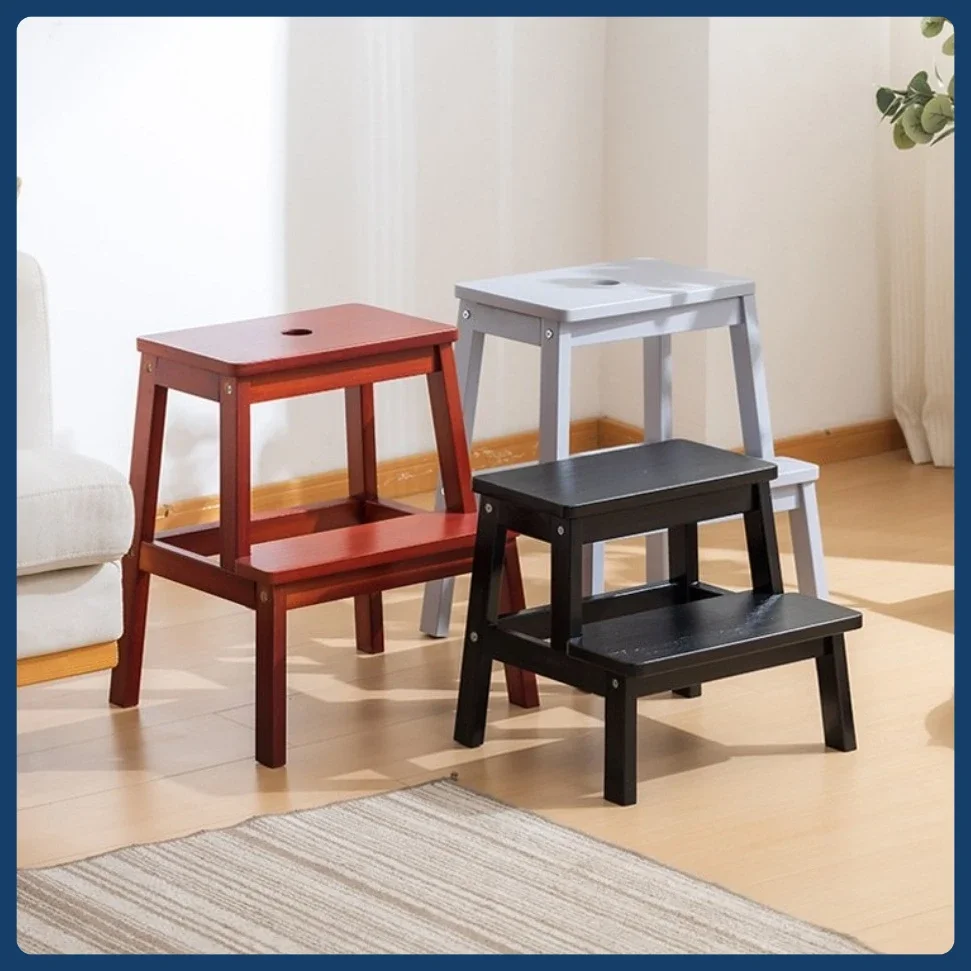 Solid Wood Double-Layer Step Stool - Multi-Functional Footstool with ...