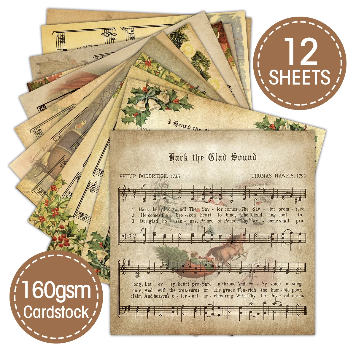 12Pcs-Pack-Vintage-Christmas-Music-Sheet-Scrapbook-Paper-6x6Inch-DIY ...
