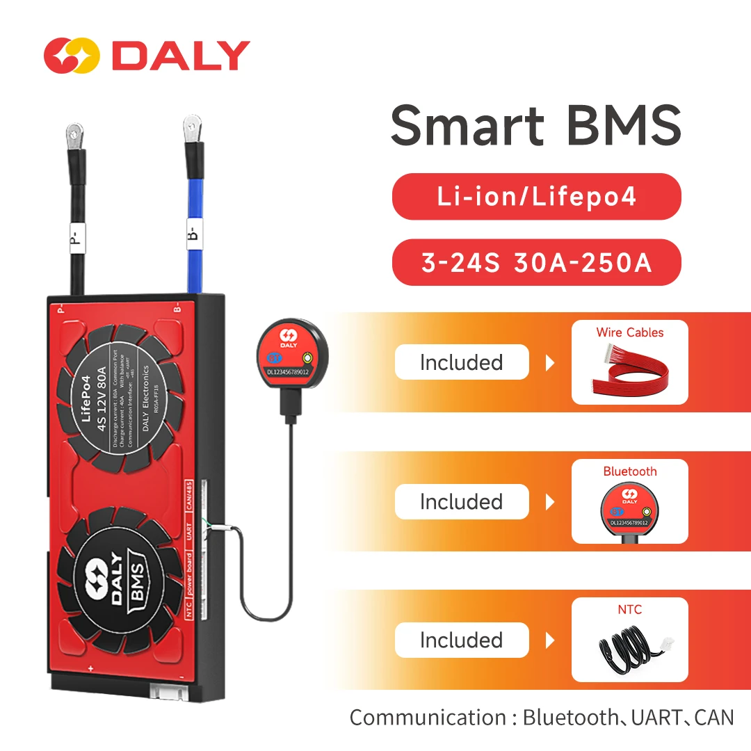 18650 Solar Daly Smart LifePO4 BMS 4S 12V 16S 48v 24V 36V 60V 72V 20S 80A 100Ah 3S 7S 8S 10S 12S ...