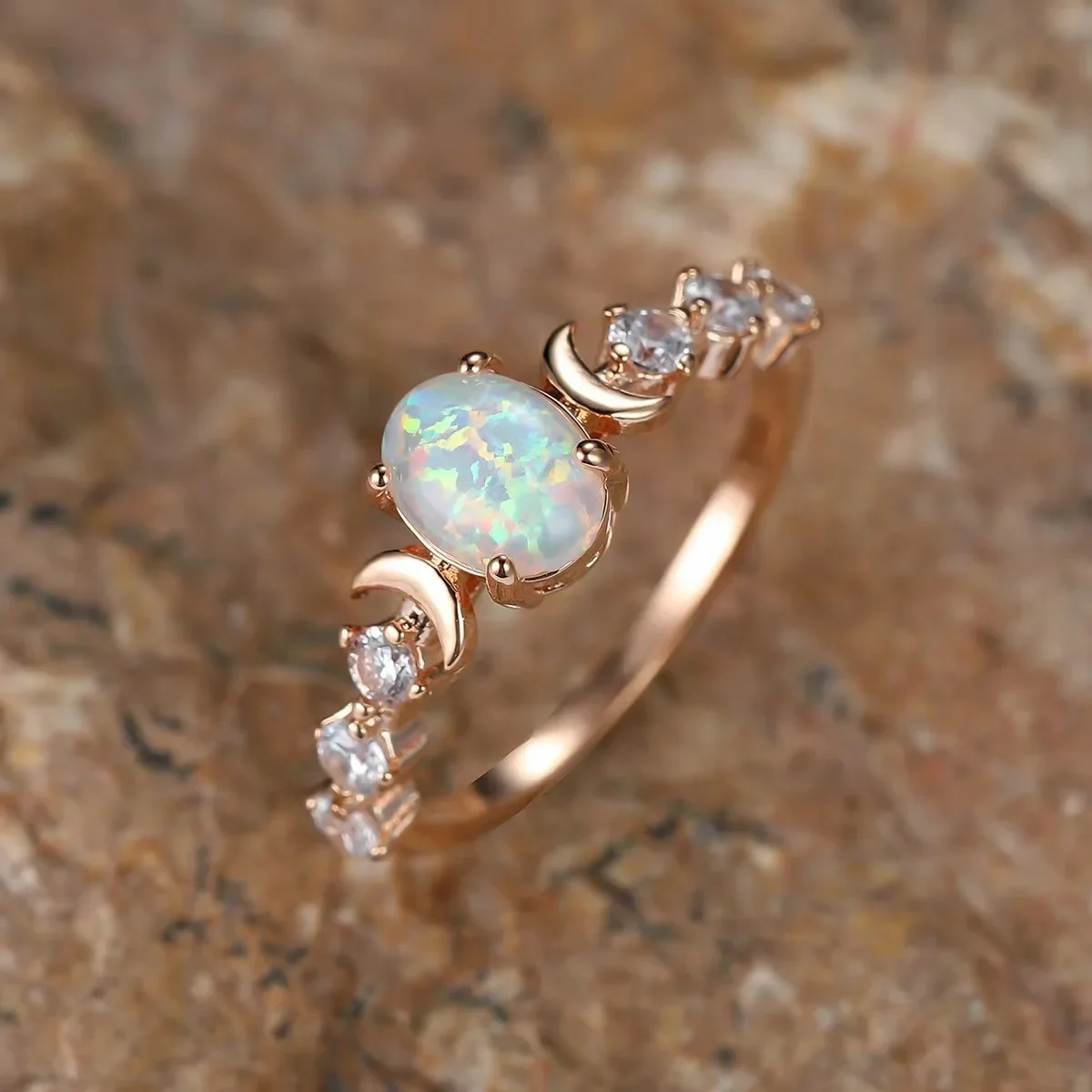 YILUOCD-Witchcraft-Triple-Moon-Goddess-Fire-Opal-Ring-Rainbow-Oval ...