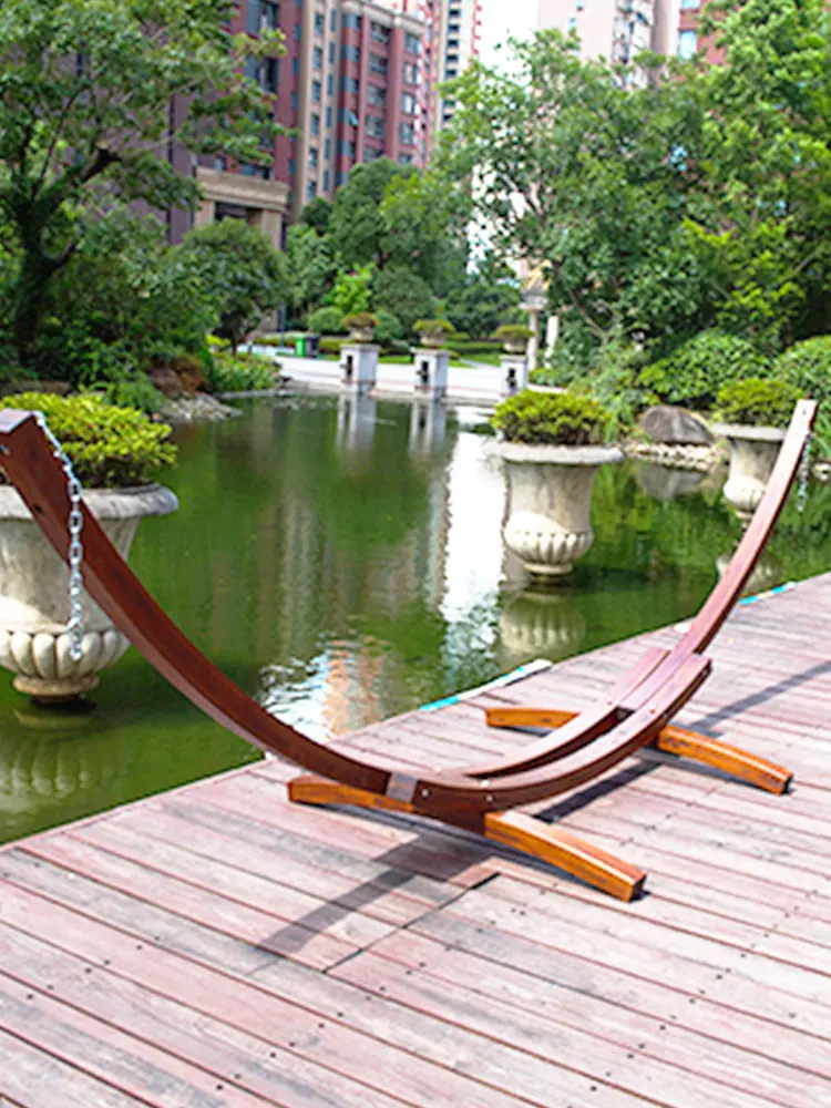 Crescent-Shaped-Arc-Solid-Wood-Hammock-Stand-Courtyard-Outdoor-Casual ...