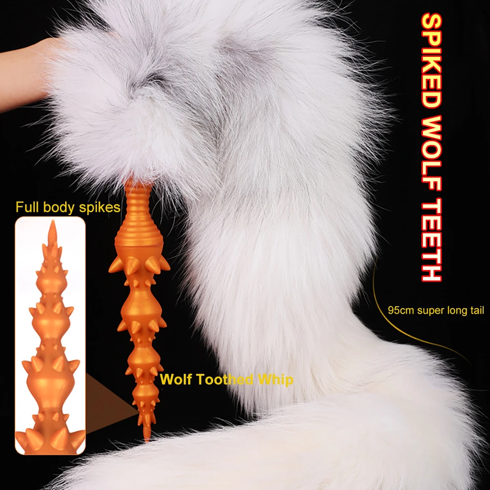 Extra Long 95cm Wolf Tail Teeth With Thorn Anal Plug Beads Huge Dildos Anus Balls Dilator Adult ...