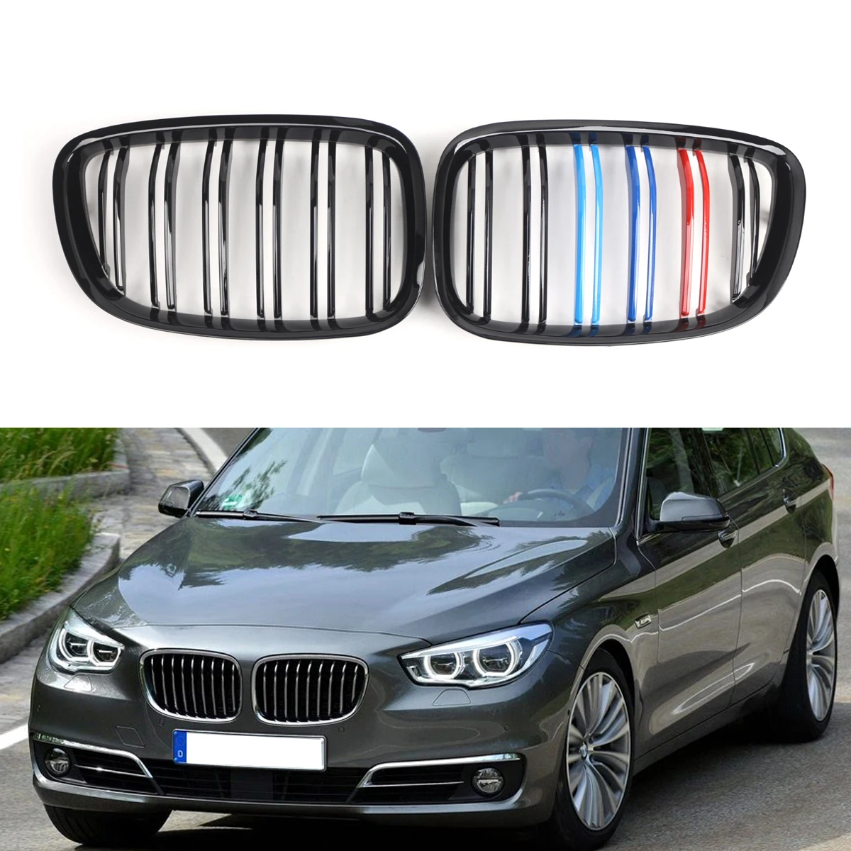 For BMW F07 GT 528i 535i 550i 2010-2016 M Color Gloss Black Front ...