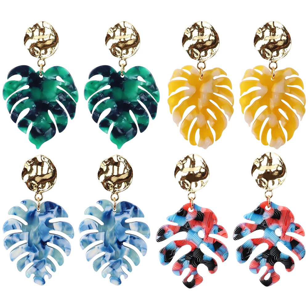 Acrylic Monstera Leaf Drop Earrings | Acrylic Dangle Earrings ...