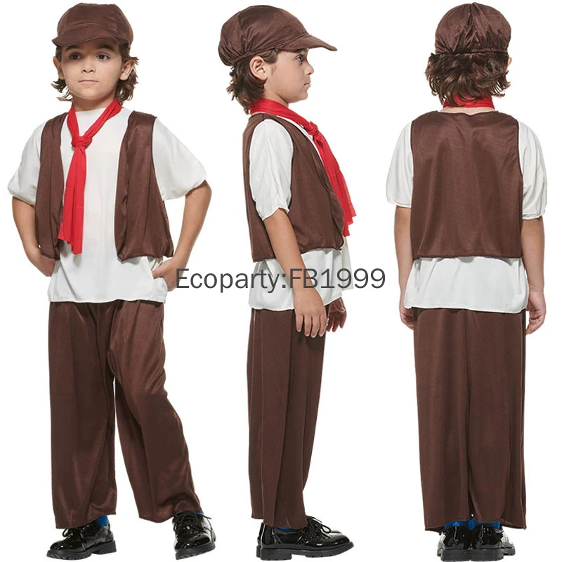 Kids Vintage Poor Boy Costume Medieval Newsboy Cosplay Clothing ...