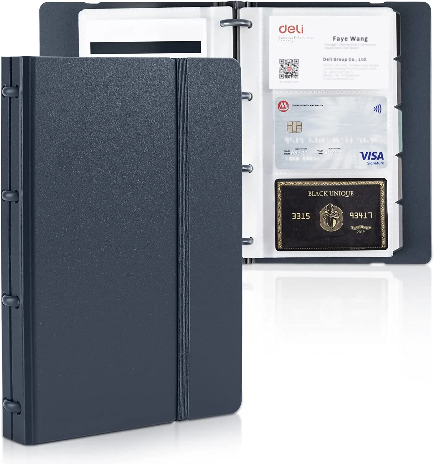 Blue Business Card Holder Book, Name Card Organizer Book with Five ...