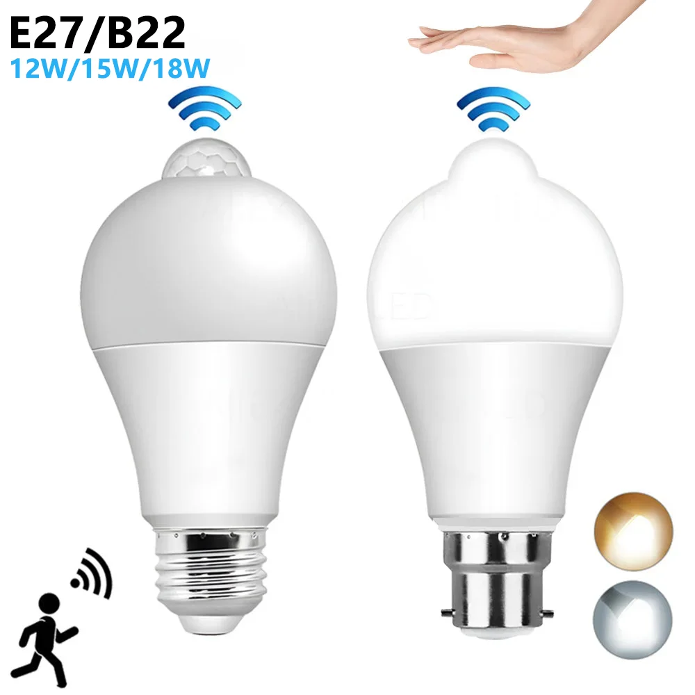 Motion-Sensor-LED-Light-220V-110V-E27-B22-12W-15W-18W-LED-Lamp-Auto ...