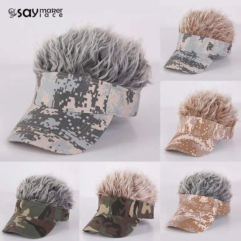 1PCS-Camouflage-Visor-Baseball-Cap-With-Spiked-Hairs-Wig-Baseball-Hat ...