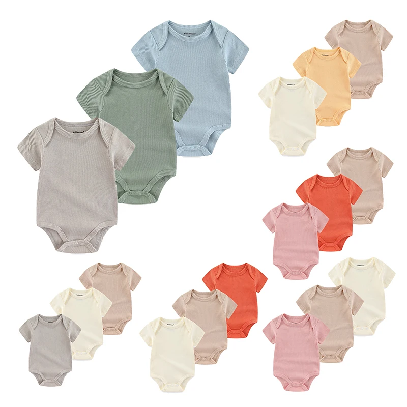 3 Pcs/Lot Solid Color Baby Unisex Bodysuits 100%Cotton Soft Newborn Boy ...