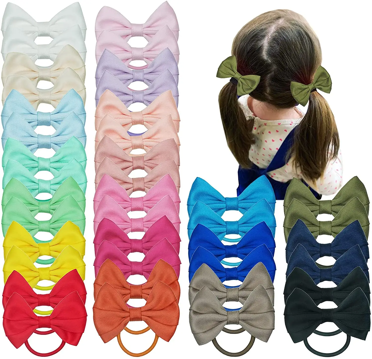 Hair Bow Bobbles for Girls Hair Ties Pontial Bows Hair Bands with ...