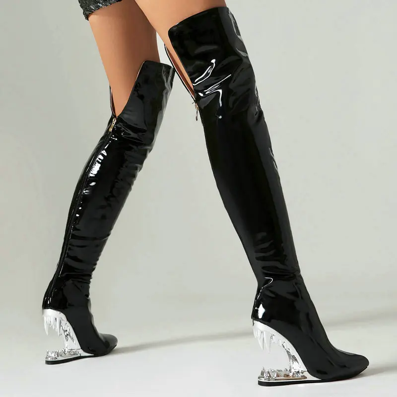 Tiger-Teeth-Shark-Mouth-Tooth-Hallow-Heels-Women-Overknees-Wide-Calves ...