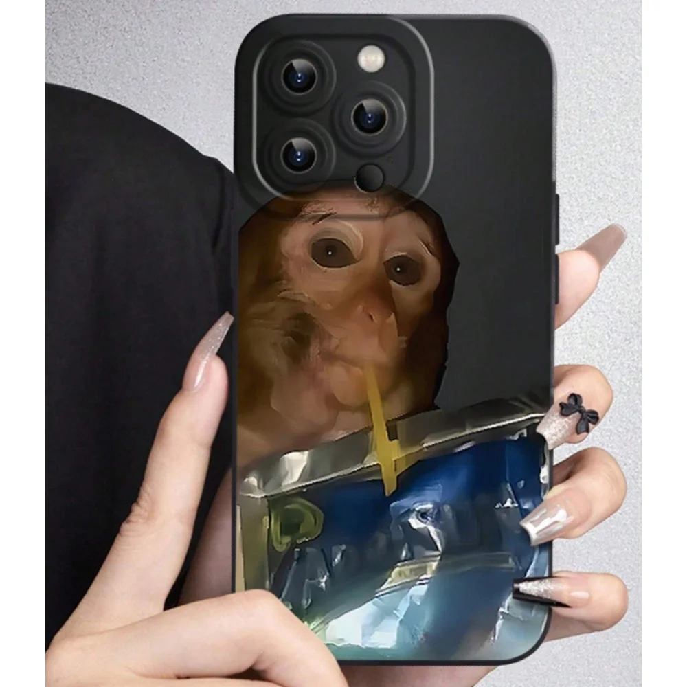 Funny Cute Monkey Drinking Phone Case For iPhone 15 14 13 12 11 Pro Max ...