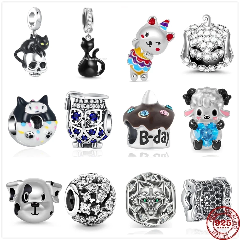 New-925-Sterling-Silver-Black-Cat-Dalmatians-Wolf-Dangle-Charm-Fit ...