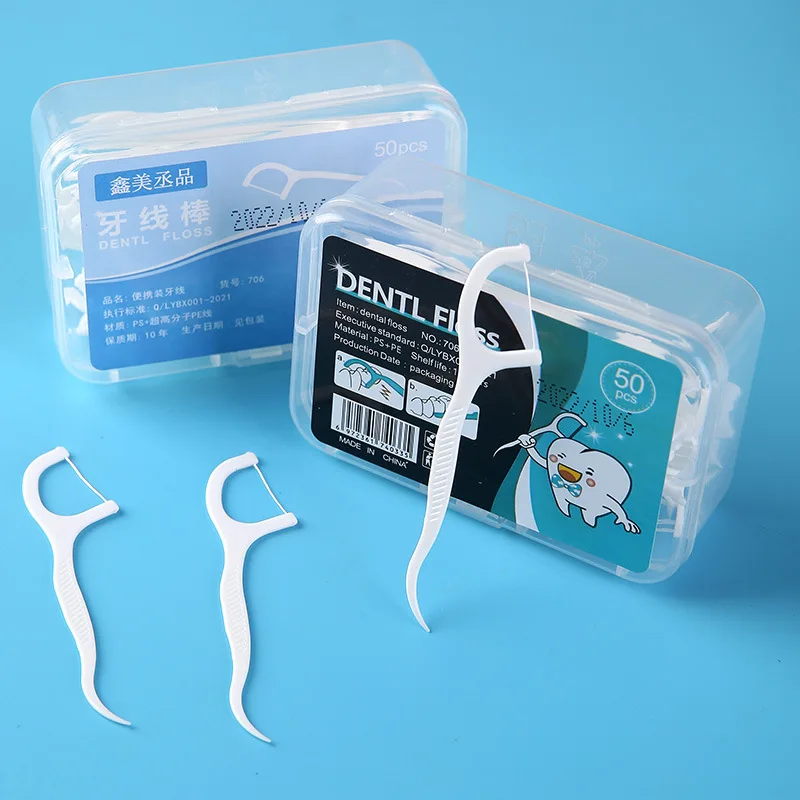 50pcs Oral care floss with box floss stick cleaning disposable floss ...