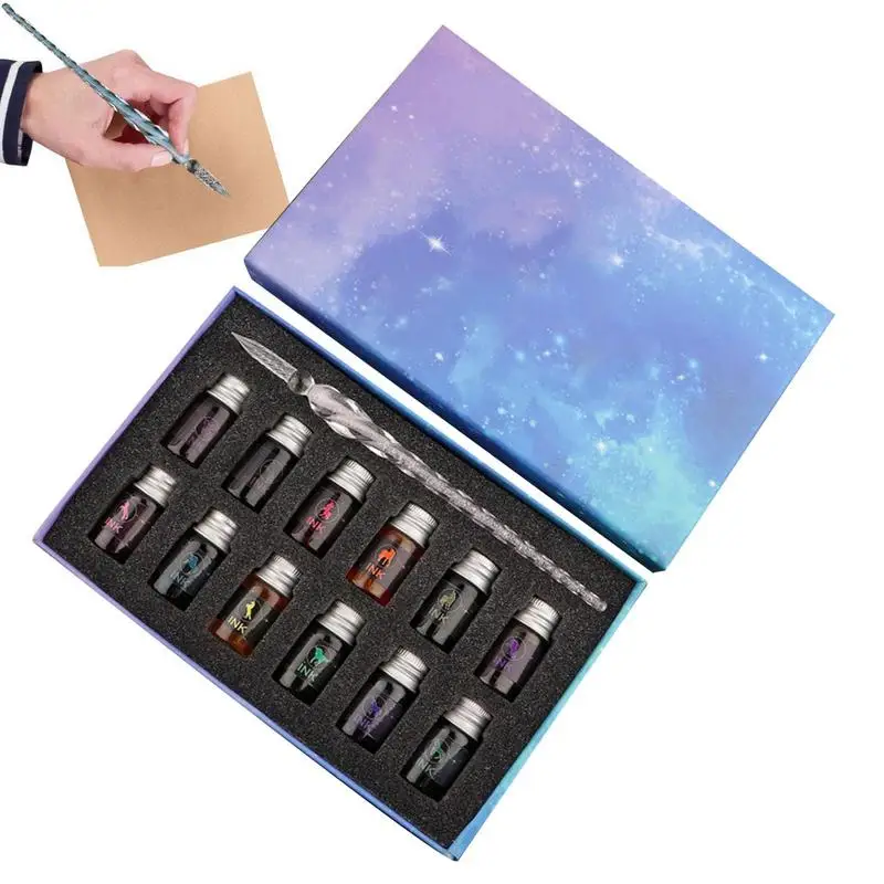 Glass-Dip-Pen-Set-Crystal-Starry-Sky-Calligraphy-Dip-Pen-Glitter-Powder ...