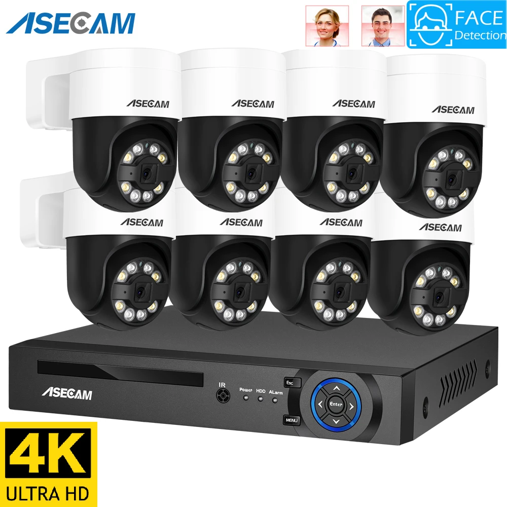 8MP 4K PTZ Security Camera System Kit Face Detection Recording Audio ...