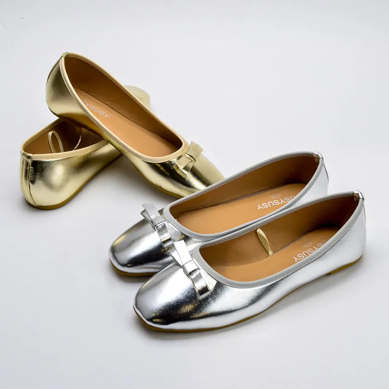 Fashion (Silver-1)Square Toe Women Flats Shoes Fashion Bowtie Soft Sole ...