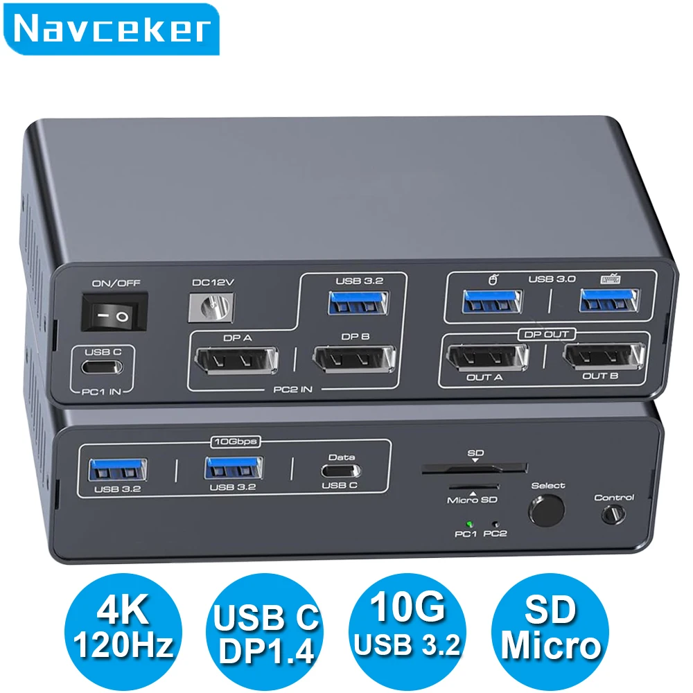 Navceker-USB-3-2-USB-C-Displayport-KVM-Switch-4K-120Hz-1-Laptop-Destop ...