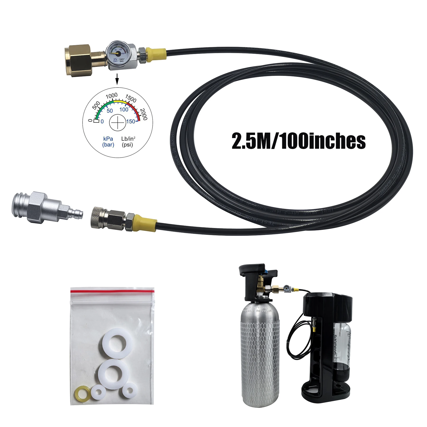 Soda Water CO2 Tank Adapter Kit W21.8-14 G3/4 CGA320 Quick Disconnect ...