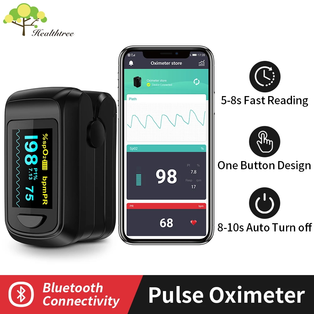HealthTree Fingertip Pulse Oximeter Bluetooth Oximetry PR Oxygen ...