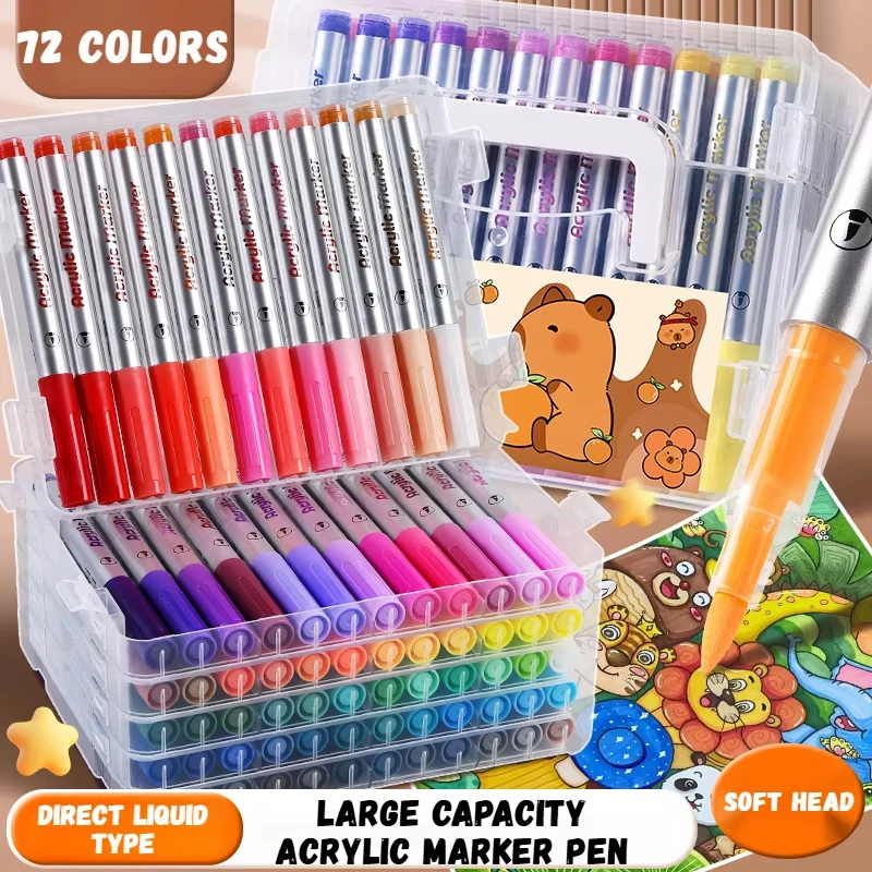 Capybara Acrylic Marker Pens 72 Colors Dual Tip Brush Pen Art Supplies ...