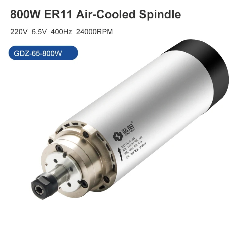 800W 220V Air Cooled Spindle Motor ER11 0.8KW Diameter 65mm 4 Bearings ...