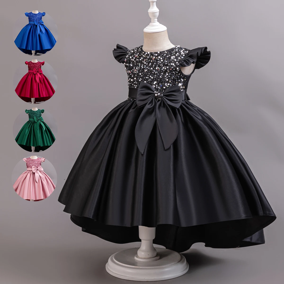 Girl Black Gown Girls Fly Sleeveless Dress Children Wedding Evening ...