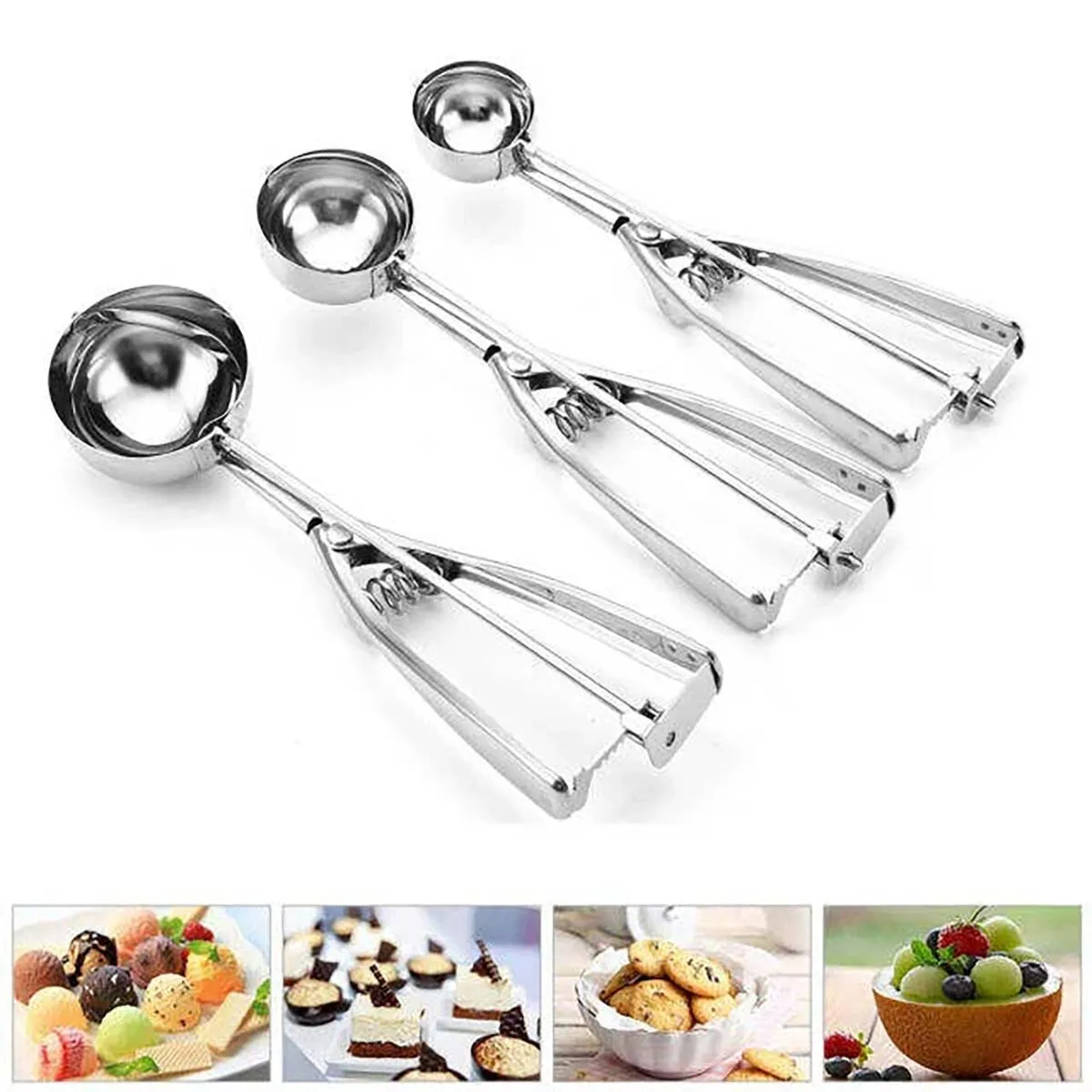 Ice Cream Scoops With Easy Trigger Stainless Steel Cookie Scoop For