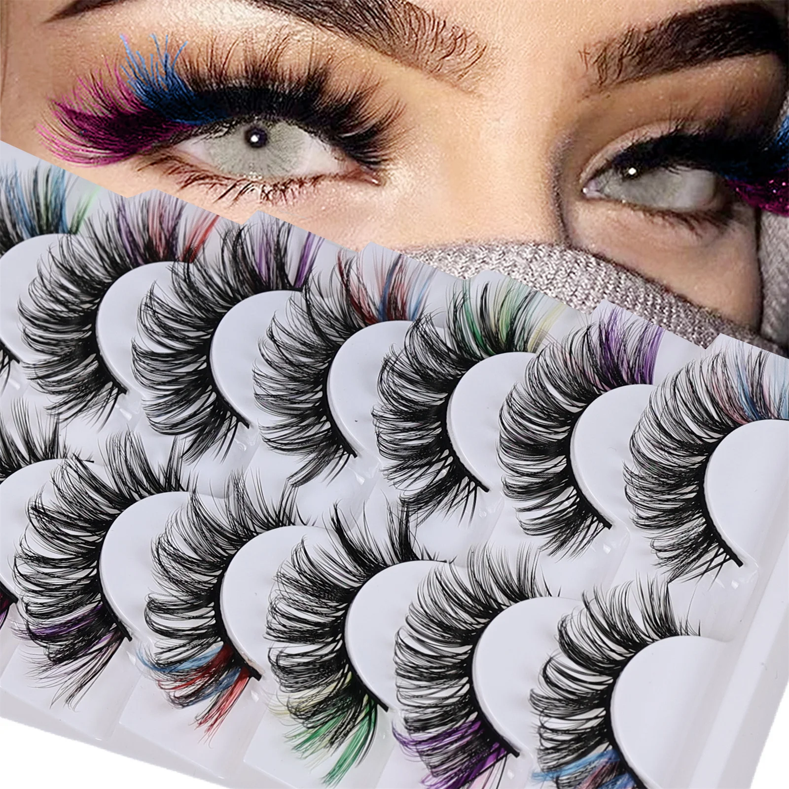 7pairs Colorful False Eyelashes 3D Faux Mink Fluffy Eyelashes Russian ...