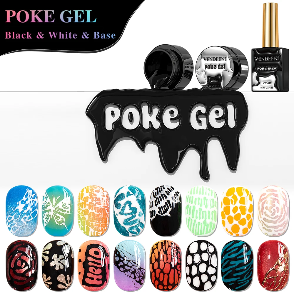 Vendeeni Black White Poke Poke Gel Nail Polish UV Soak Off Varnish Wave ...