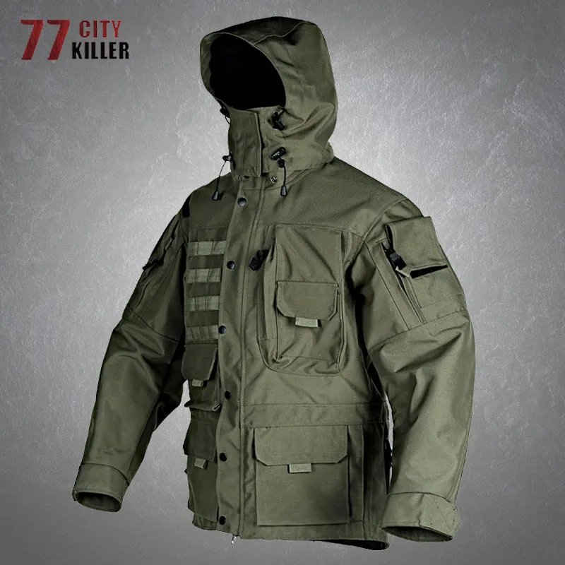 Tactical Bomber Hooded Jackets Men Outdoor Multiple Pockets Wear ...