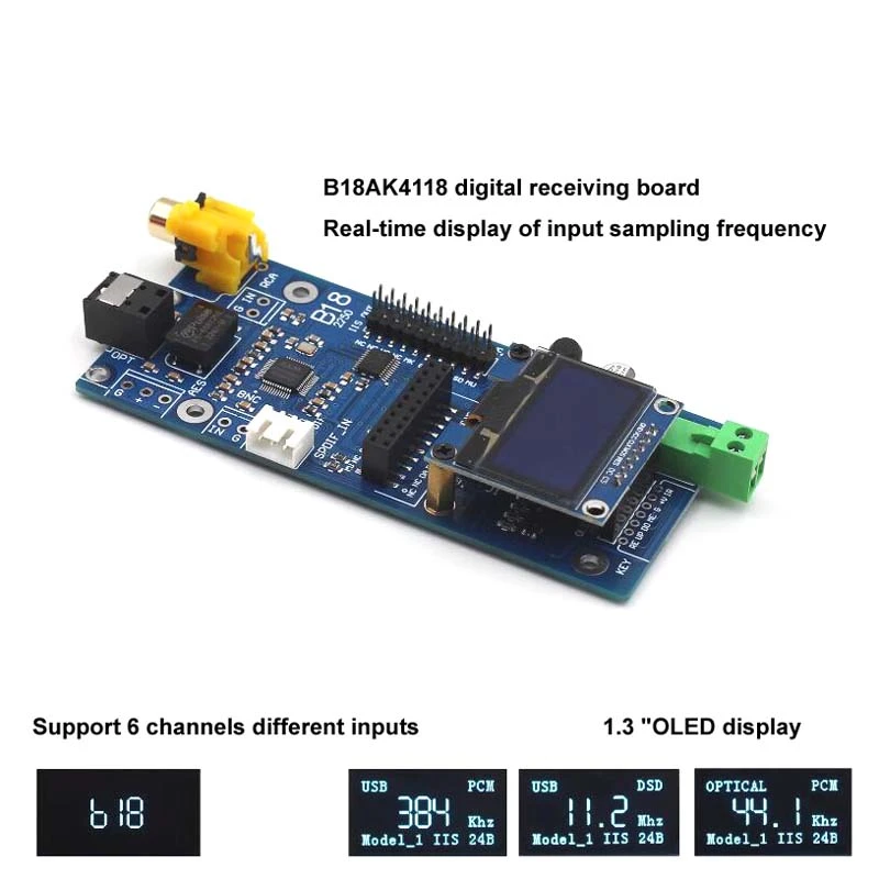Lusya AK4118 1.3 inch Digital Receiver Decoder SPDIF to IIS Coaxial Optical USB AES EBU Input ...