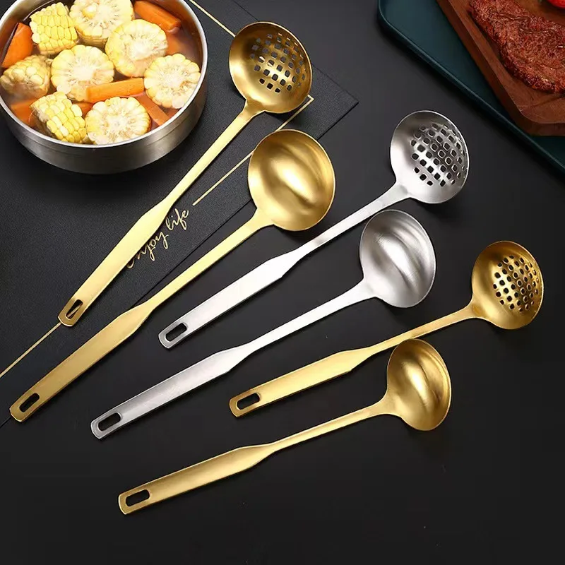 25.8cm Gold Silver Stainless Steel Soup Spoon Leakage Spoon Household ...