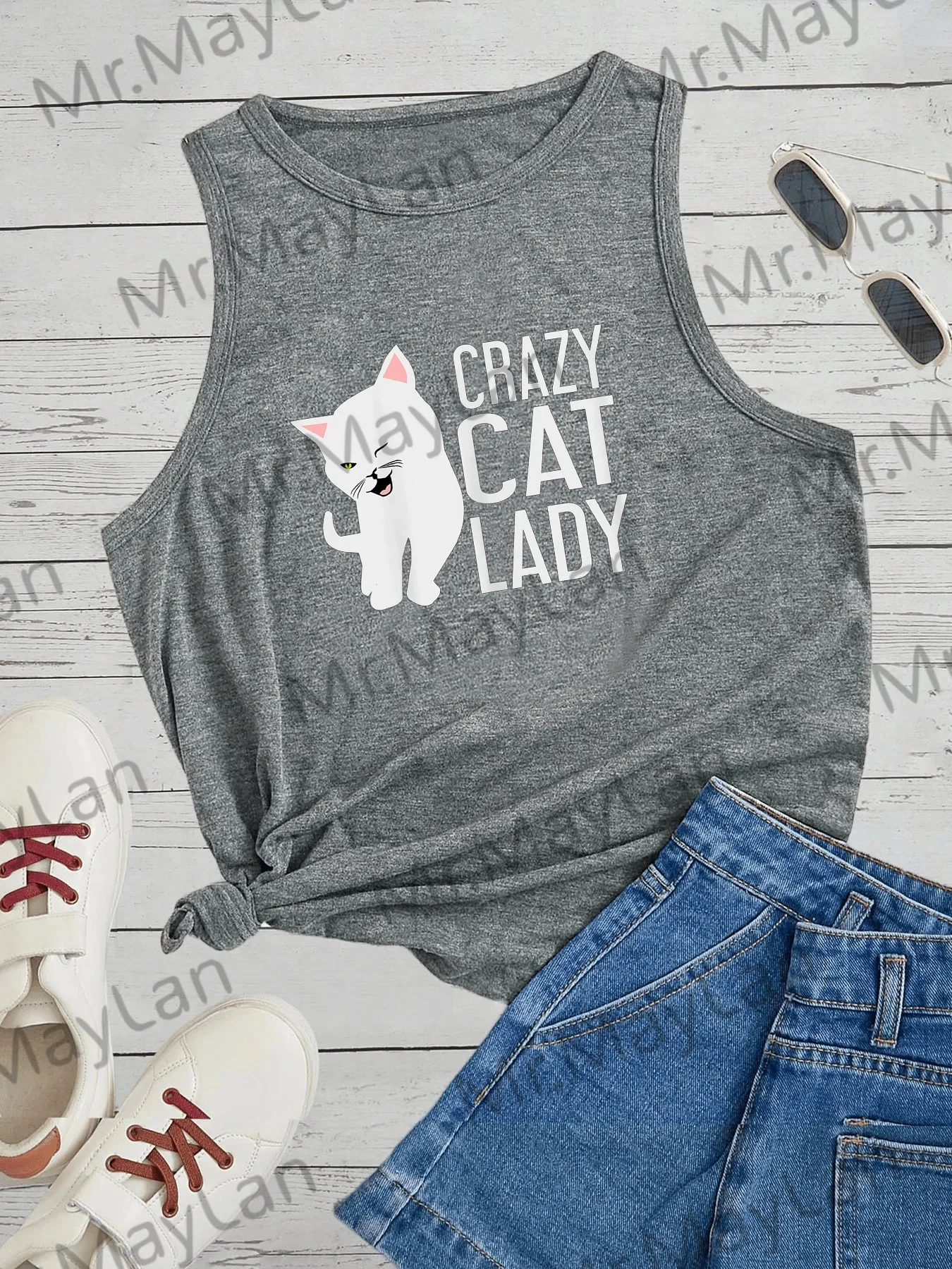 New-Casual-Crazy-Cat-Lady-Printing-Women-Tank-Tops-Sleeveless-Summer ...