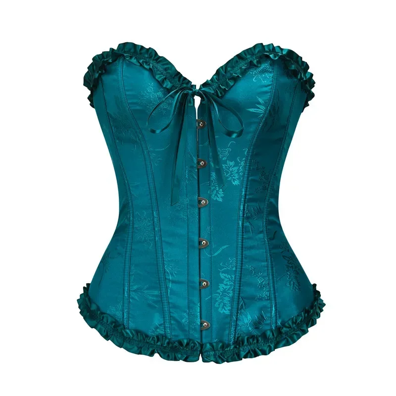 Jacquard Ruffled Trim Boned For Women Overbust Push Up Corset Bustier ...