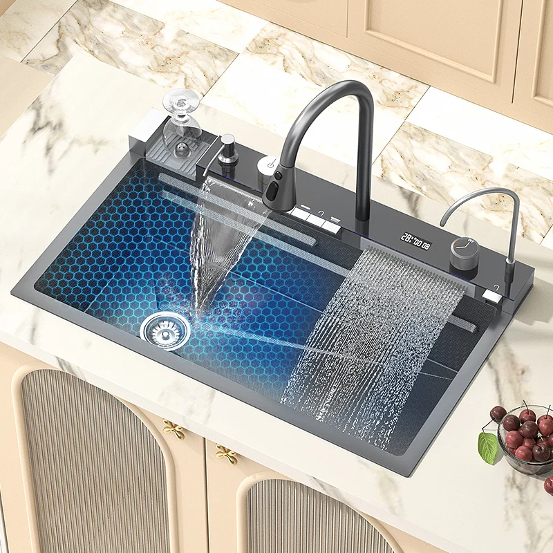 Multifuctional-Kitchen-Sink-Stainless-Steel-Double-Waterfall-Single ...