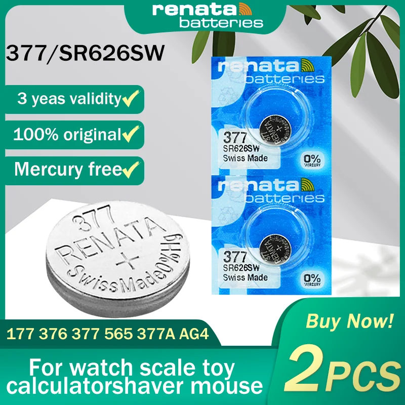2PCS-100-Renata-377-SR626SW-AG4-LR626-SR66-V377-1-55V-Silver-Oxide ...