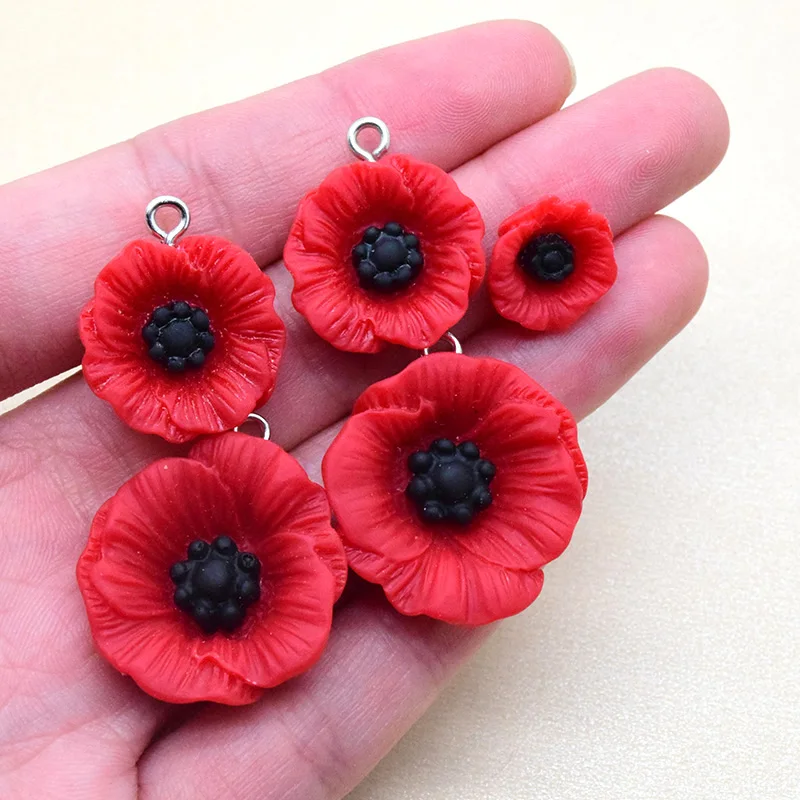 10/20pcs 12/15/22mm Poppy Flower Resin Charms Anzac Day Jewlery Charms ...