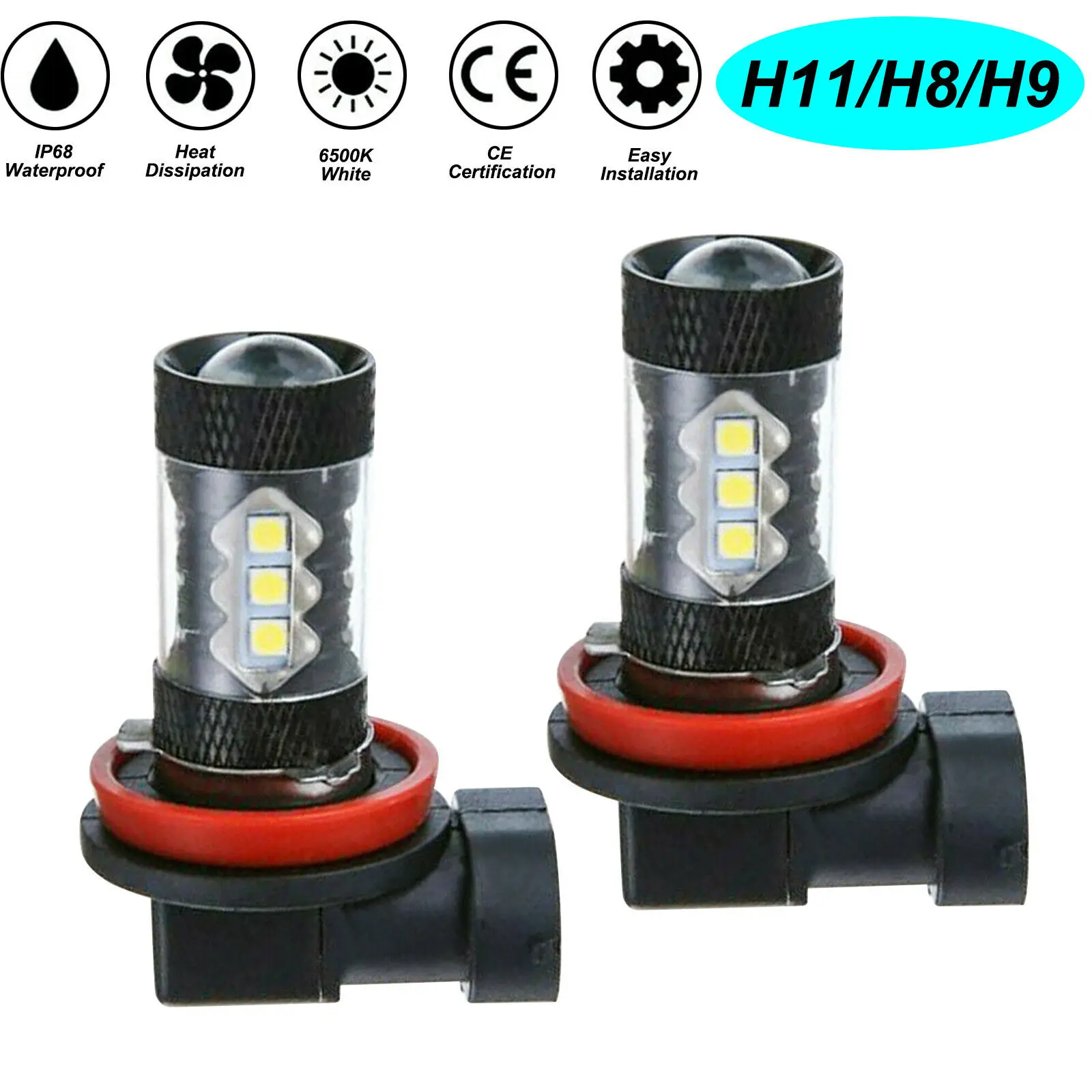 2PCS H11 LED Car Fog Lights Bulbs DRL 9005 H1 H8 H9 H16 880 881 8000K White Motorcycle Headlight ...