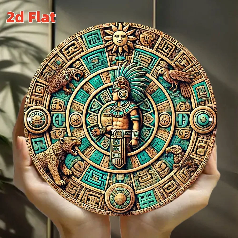 Mayan Calendar Metal Wall Art - 2D Blue Gold Carved Aluminum Sign, 19 ...