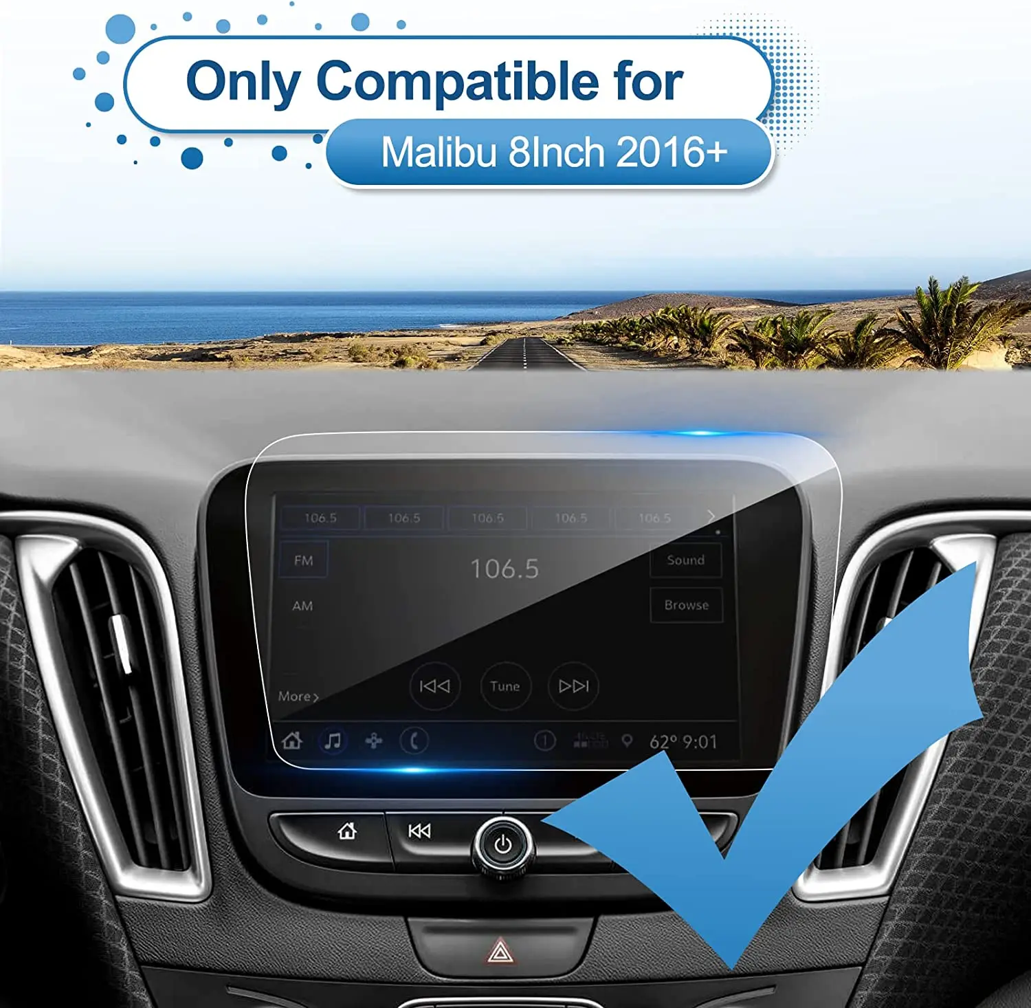 Tempered glass film protector For Chevy Chevrole Malibu 2016 -2022 2023 ...