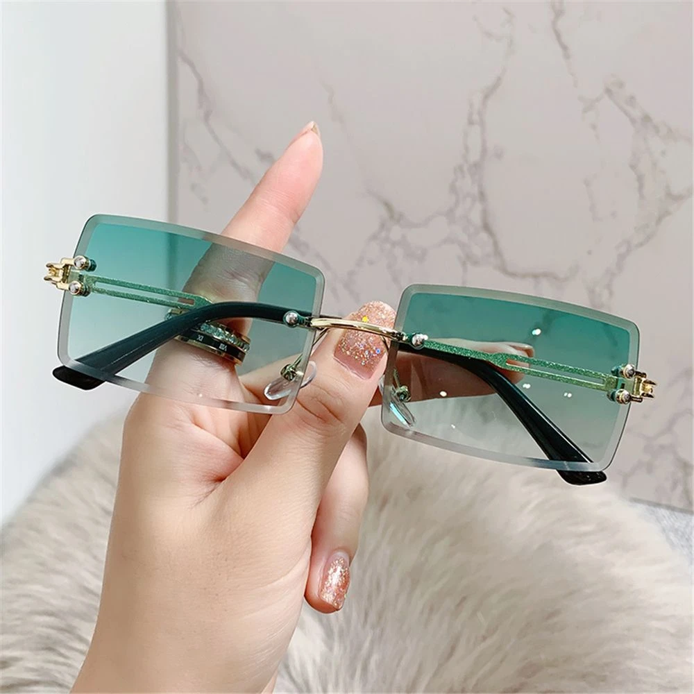 Vintage Rimless Rectangle Sunglasses Men Shades Metal Frame Frameless ...